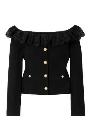 Alessandra Rich Off-the-shoulder Tweed Jacket - Black
