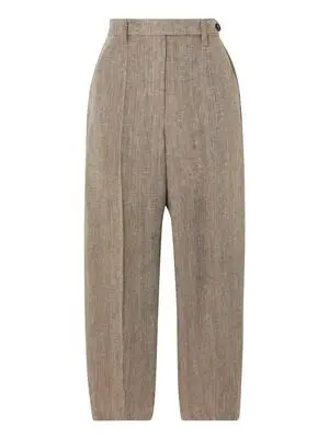 Brunello Cucinelli Herringbone Linen Tapered Trousers - Brown