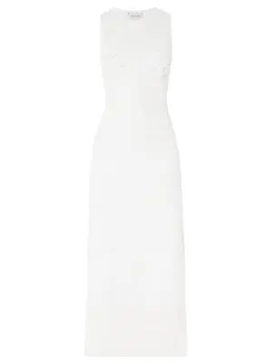 Magda Butrym Crochet-Trimmed Ribbed Cotton-Blend Jersey Midi Dress White