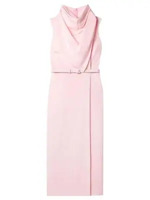 Adam Lippes Belted Draped Silk-crepe Midi Dress - Baby Pink