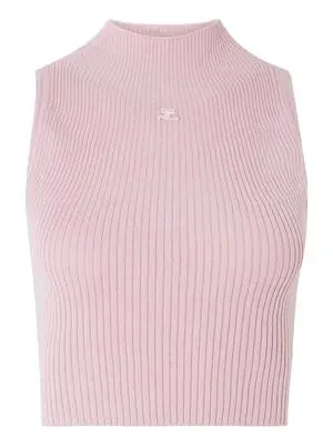 COURREGES Cropped Ribbed Tank - Baby Pink