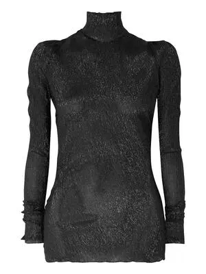 PETAR PETROV Treasure Metallic Silk-blend Turtleneck Top - Black