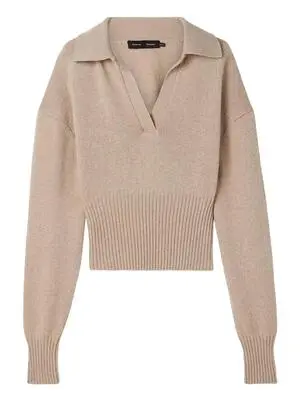 Proenza Schouler Jeanne Ribbed-Knit Cashmere And Wool-Blend Polo Sweater Beige