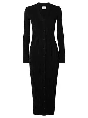 Galvan Rhea Metallic Ribbed-knit Midi Dress - Black