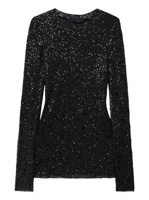 Proenza Schouler Sophie Embellished Metallic Fishnet Top - Black