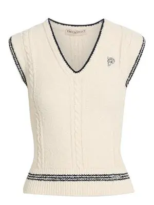 Emilio Pucci Striped Embroidered Cable-knit Cotton-blend Vest - Ecru