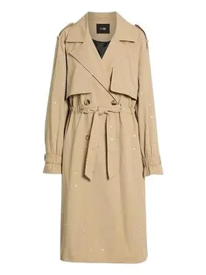 Maje Studded Cotton-blend Gabardine Trench Coat - Beige