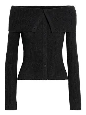 Naadam Off-the-shoulder Ribbed Wool And Cashmere-blend Cardigan - Charcoal
