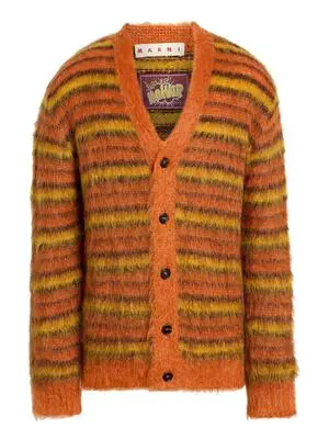 Marni Striped Mohair-blend Cardigan - Orange