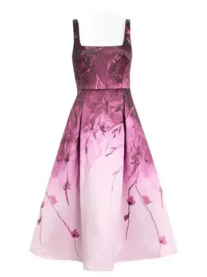 Marchesa Floral-print Mikado Midi Dress - Pink