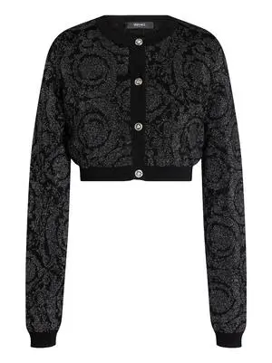 Versace Cropped Metallic Jacquard-knit Cardigan - Black