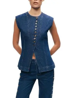 NOCTURNE Nocturne Button-Front Denim Vest Navy