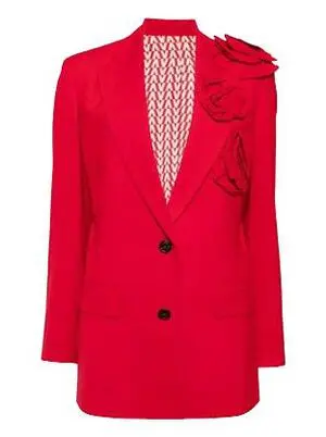 VALENTINO Floral Applique V-Neck Blazer