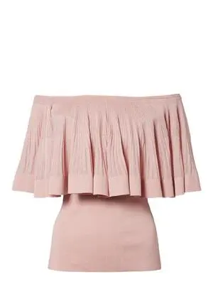 Zimmermann Luna Knitted Off-Shoulder Top Pink