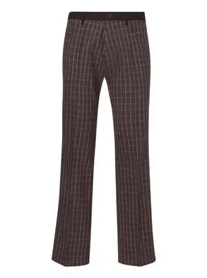 WALES BONNER Checked Linen-blend Straight Pants - Grey