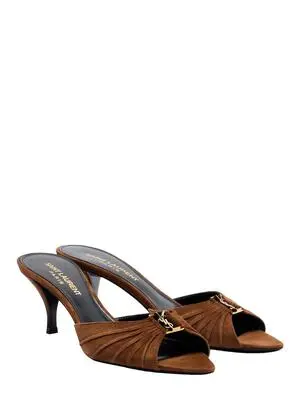 Saint Laurent Babylone Cassandre Suede Mules - Brown
