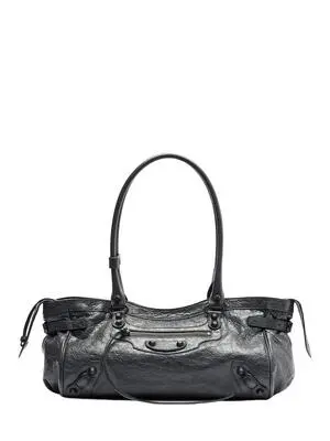 Balenciaga Le City East-West Leather Shoulder Bag Grey