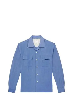 Visvim Carrow Convertible-collar Wool And Linen-blend Shirt - Blue