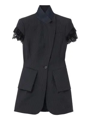 Alexander McQueen Pinstriped Short-sleeved Jacket - Navy