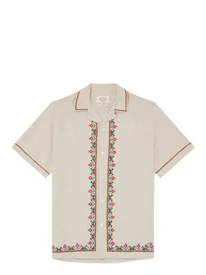 Portuguese Flannel Convertible-collar Embroidered Linen And Cotton-blend Shirt - Neutrals