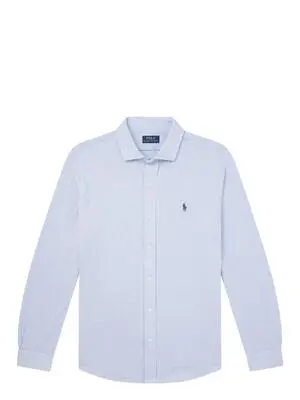 Polo Ralph Lauren Logo-embroidered Houndstooth Cotton-jersey Shirt - Blue