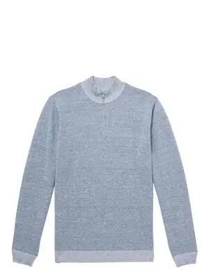 Peter Millar Merino Wool, Linen And Cotton-blend Half-zip Sweater - Blue