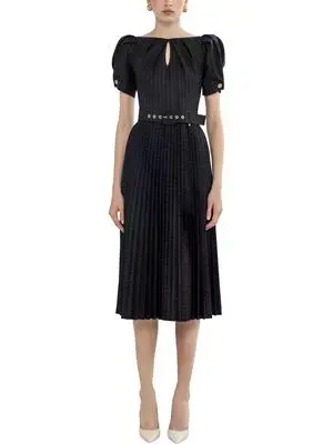 NISSA Midi Pinstripe Pleated Dress - Blue