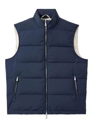 Eleventy Quilted Tech Wool-Blend Down Gilet Navy
