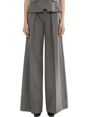 NISSA Sequined Wide-leg Trousers - Grey