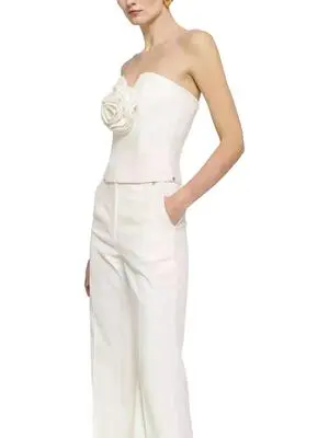 NISSA Floral-appliqué Corset Top - White