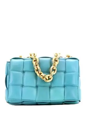Bottega Veneta Cassette Chain Padded Maxi Intrecciato Leather Crossbody Bag Blue