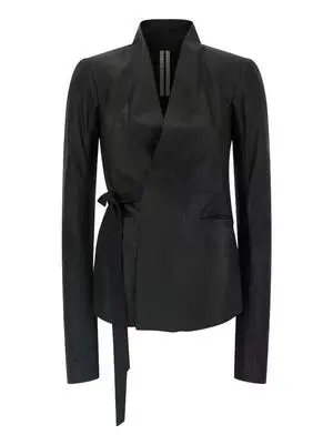 Rick Owens Hollywood V-neck Leather Jacket - Black