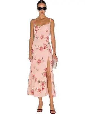 REFORMATION Ailany Floral Print Midi Dress With High Slit - Pink