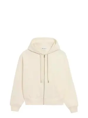 AMI Paris Logo Embroidered Zip-up Hoodie - Neutrals