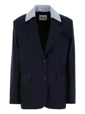 Miu Miu Single-breasted Wool Blazer With Detachable Collar - Blue