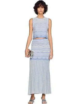Sandro Decorative Knit Crop Top - Blue