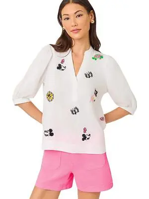 LILLY PULITZER Embroidered Linen Top - Resort White