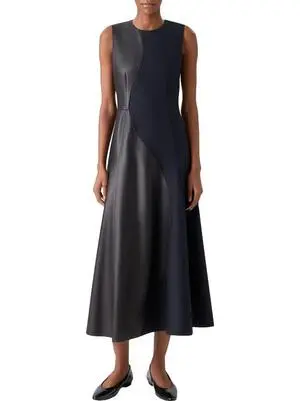 AKRIS Leather Patch Cotton And Wool Midi Dress