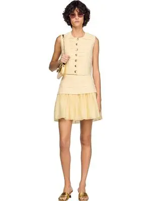 Sandro Pleated Crop Top - Vanilla