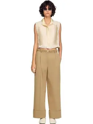 Sandro Sleeveless Cropped Shirt With Lace - Ecru