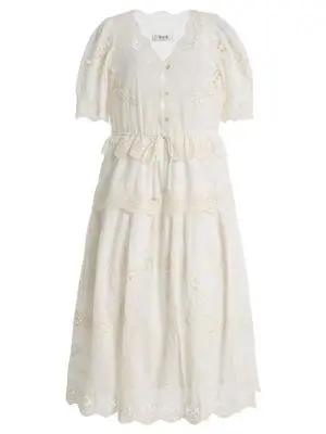 SEA Sofia Embroidered Cotton Midi Dress