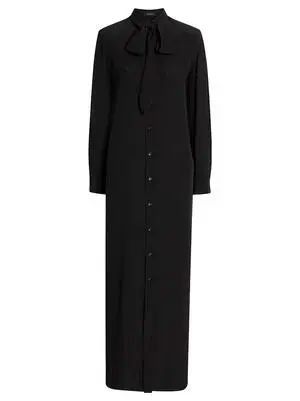 Wardrobe.NYC Silk Crepe De Chine Maxi Shirt Dress With Pussy-bow - Black
