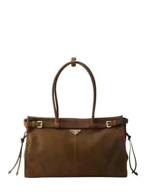 Prada Bonnie Large Nubuck Leather Handbag - Brown