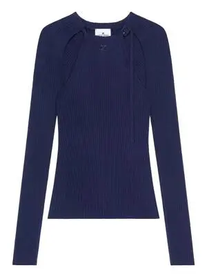 COURREGES Ribbed-knit Cut-out T-shirt - Blue