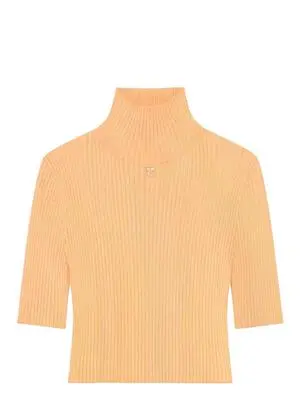 COURREGES Ribbed Knit Turtleneck Cropped Top - Orange