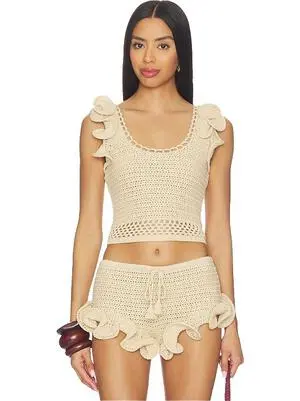 LOVERS AND FRIENDS Emiko Crochet Sweater Vest - Light Taupe