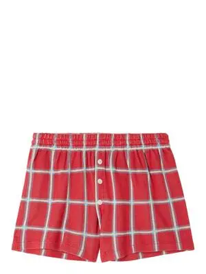 Guest In Residence Picnic Checked Silk And Linen-blend Jacquard Shorts - Red