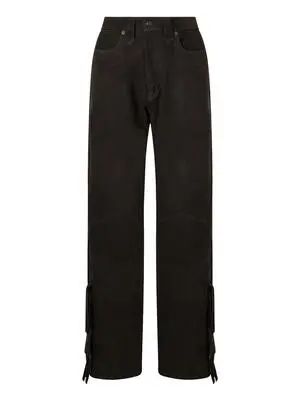 Ralph Lauren Kacie Tie-detailed Suede Wide-leg Pants - Black