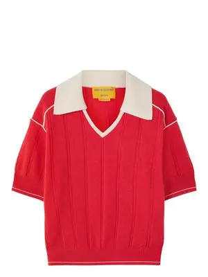 Guest In Residence Pele Piped Two-tone Ribbed Cashmere Polo Sweater - Red