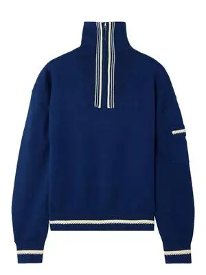 Guest In Residence Jib Striped Cotton And Cashmere-blend Turtleneck Sweater - Blue
